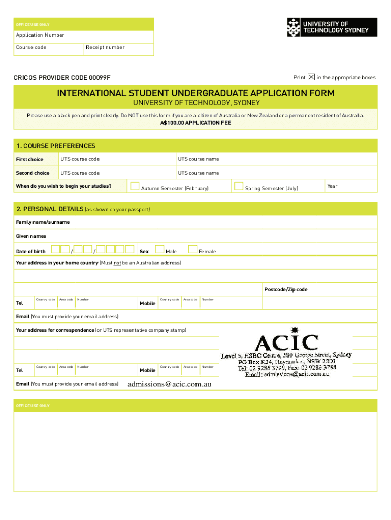 Fillable Online Undergraduate Application Form Checklist to be ...