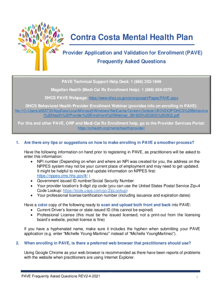 Fillable Online Contra Costa Mental Health Plan CREDENTIALING ...