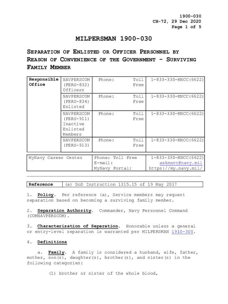 Fillable Online MILPERSMAN 1900-030 SEPARATION OF ... - United States ...