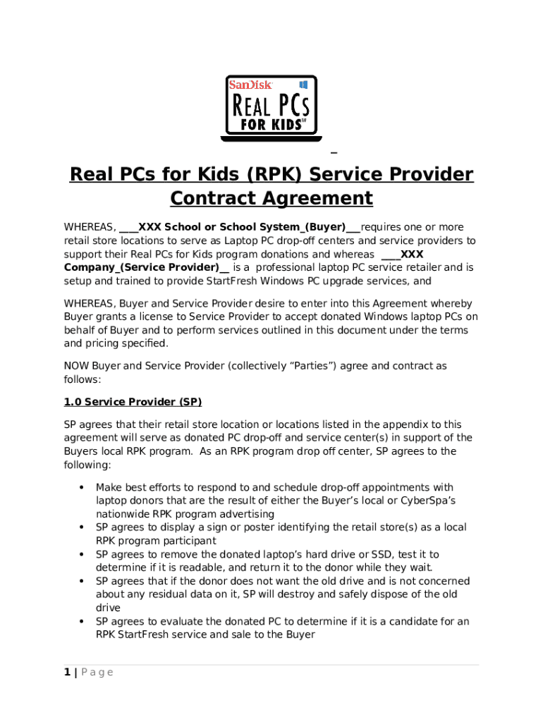 Real PCs for Kids (RPK) Service Provider Contract Agreement Doc ...