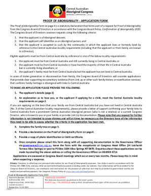 Fillable Online Proof of Aboriginality - Application Form 2020. Proof ...