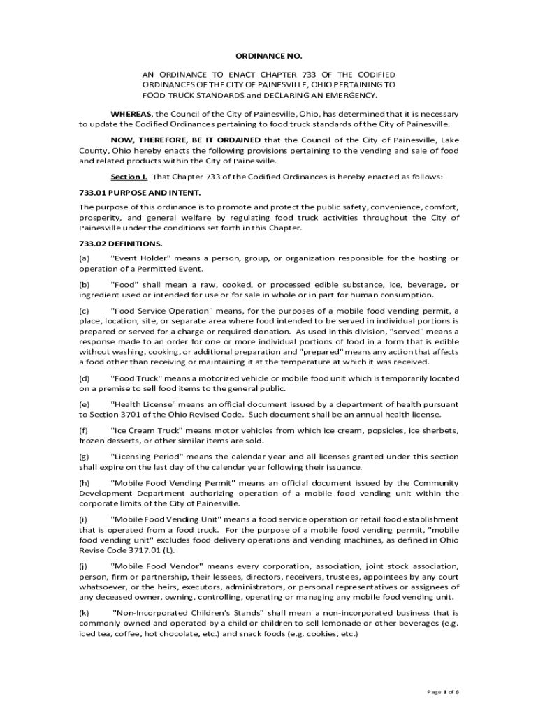 Fillable Online WHEREAS NOW, THEREFORE, BE IT ORDAINED Section I. 733. ...