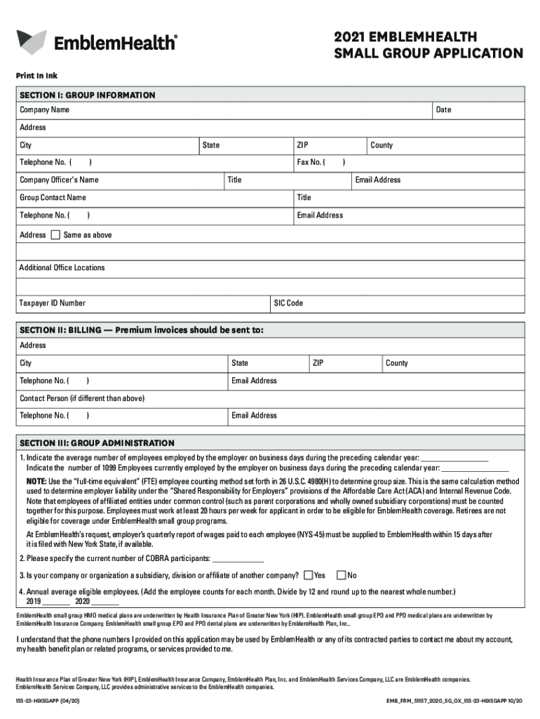 Fillable Online 2021 Small Group Application Fax Email Print - pdfFiller
