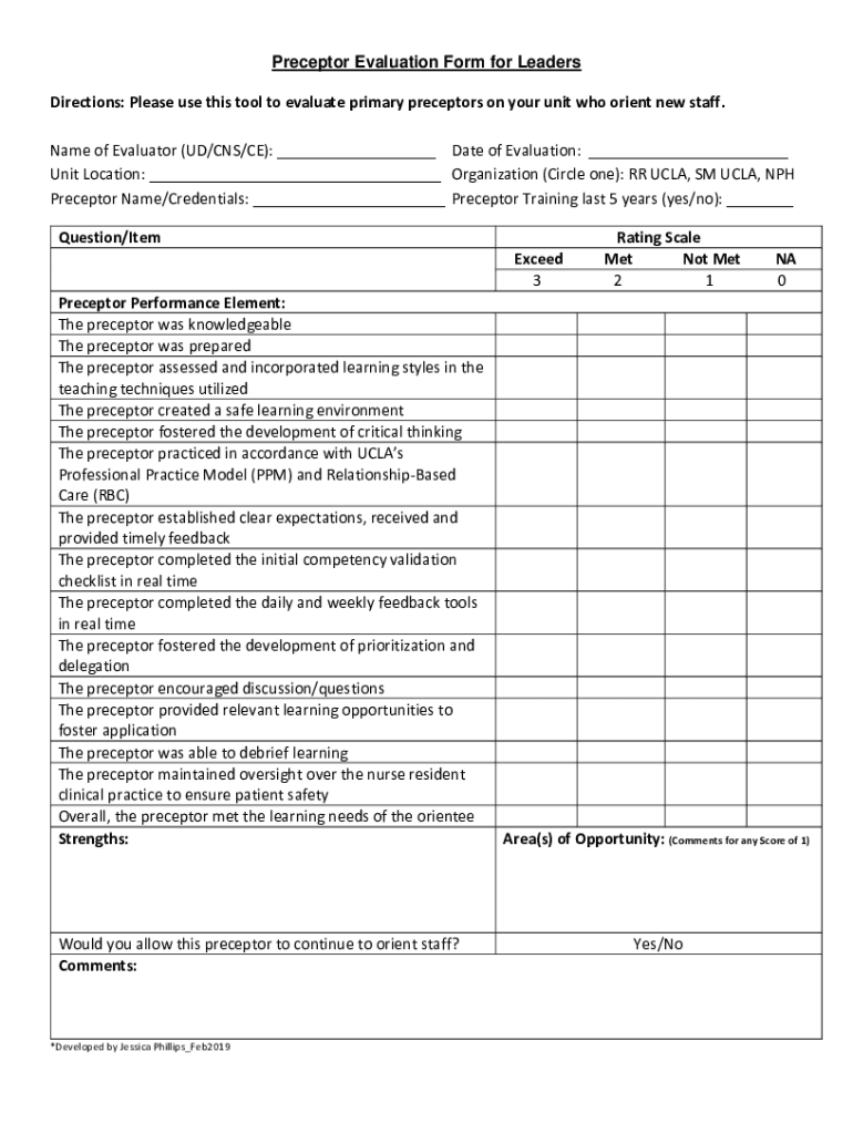 Fillable Online Fillable Online Preceptor Evaluation Form for Leaders ...