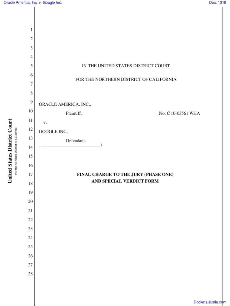 Fillable Online FINAL CHARGE TO THE JURY AND SPECIAL VERDICT FORM ...