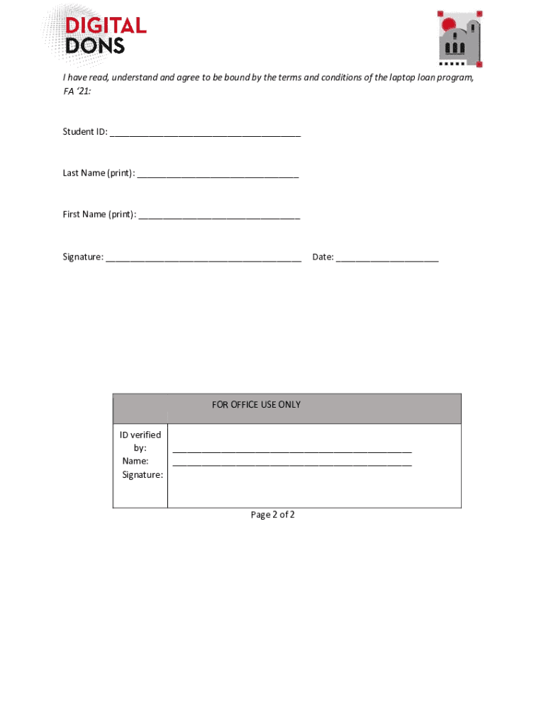 Fillable Online FA21 Laptop Loan Agreement Form Fax Email Print - pdfFiller