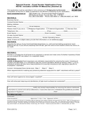 Fillable Online Special Event Food Vendor Application Form Fax Email ...