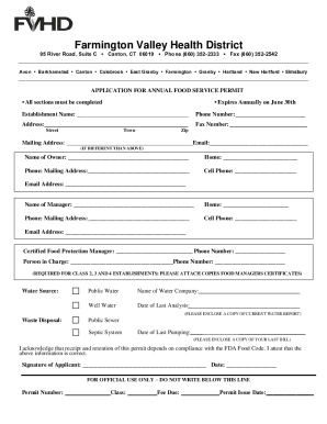 Fillable Online APPLICATION FOR ANNUAL FOOD SERVICE PERMIT Fax Email ...