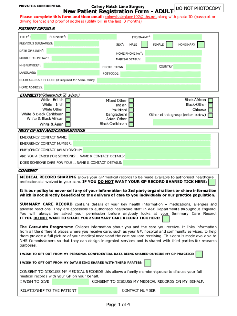 Fillable Online Family Doctor Services Registration Form - GOV.UK Fax ...