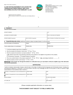 Fillable Online CLAIM FOR REASSESSMENT REVERSAL FOR ASSESSOR-RECORDER ...