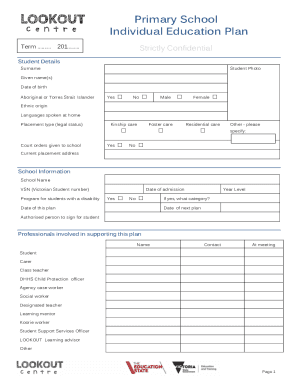 Fillable Online IEP Template for Primary Schools - Department of ...