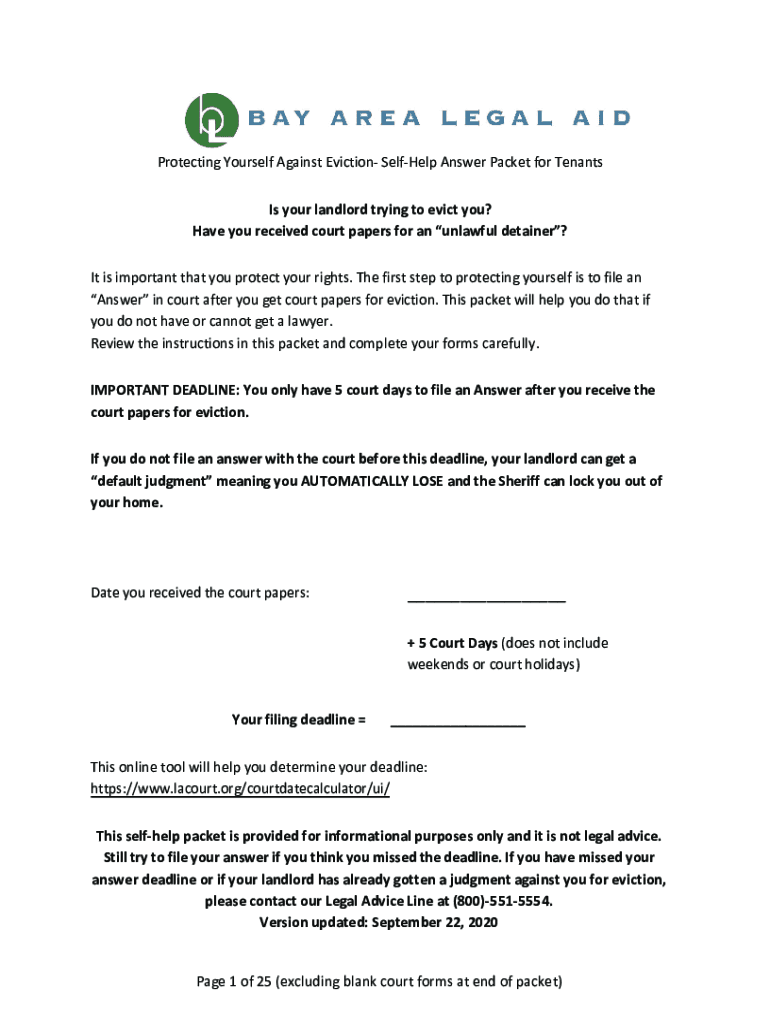 Fillable Online Yourself Against Eviction Self Help Answer Packet ...