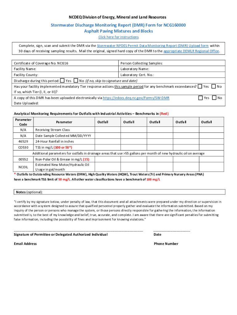 Fillable Online Stormwater Discharge Monitoring Report (DMR) Form for ...