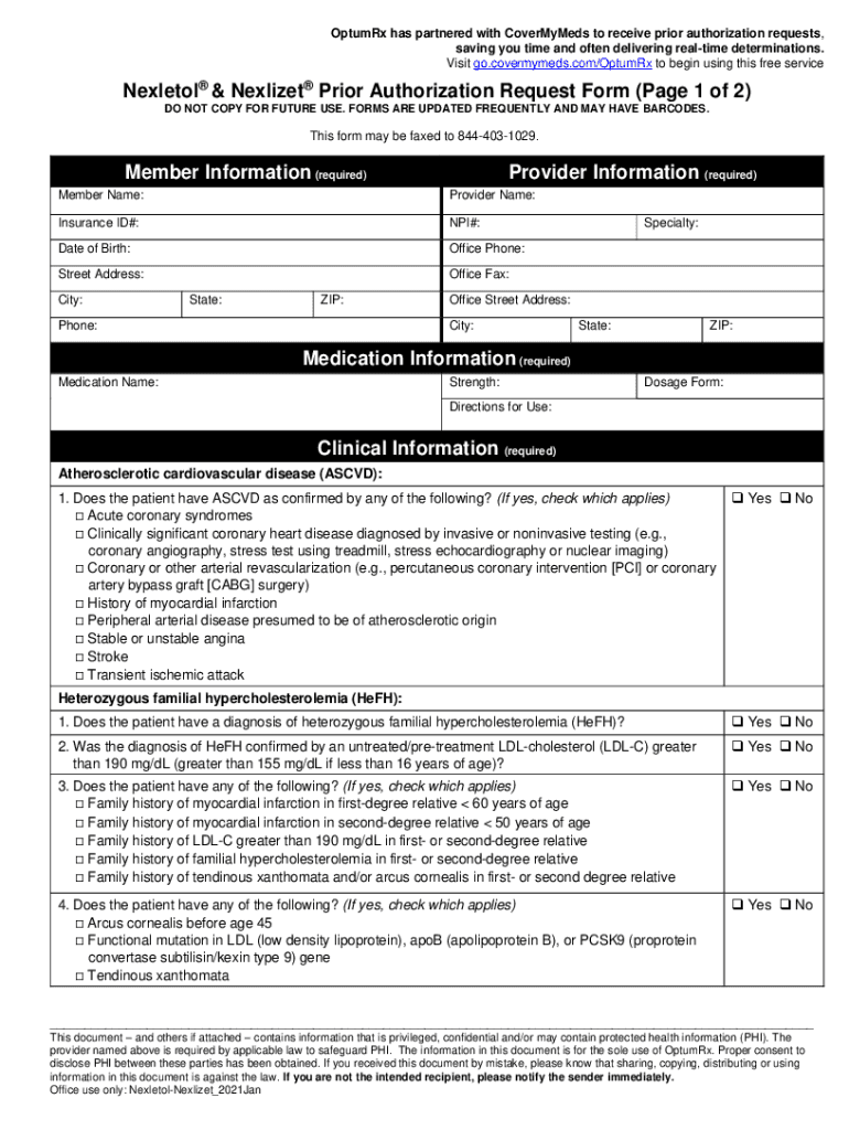 Fillable Online Nexletol & Nexlizet Prior Authorization Request Form ...