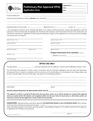 Fillable Online Preliminary Plan Approval (PPA) Application # Date Fax Email Print - pdfFiller