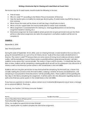 Fillable Online Writing a Permission Slip for Viewing an R-rated Movie ...