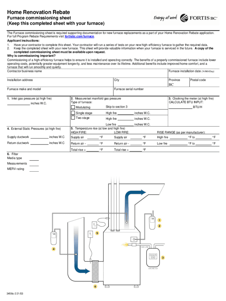Fillable Online Home Renovation Rebate Furnace commissioning sheet ...