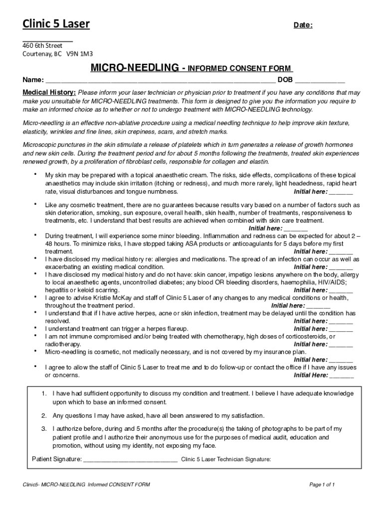 Fillable Online Clinic No. 5 MICRO-NEEDLING Informed Consent Form sEP ...