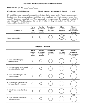 Fillable Online Cleveland Adolescent Sleepiness Questionnaire. Teen ...
