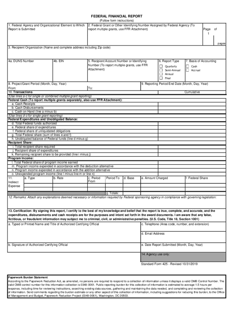 Fillable Online Federal Financial Report - United States Department of ...