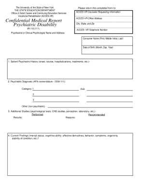 Fillable Online Confidential Medical Report Psychiatric Disability City ...