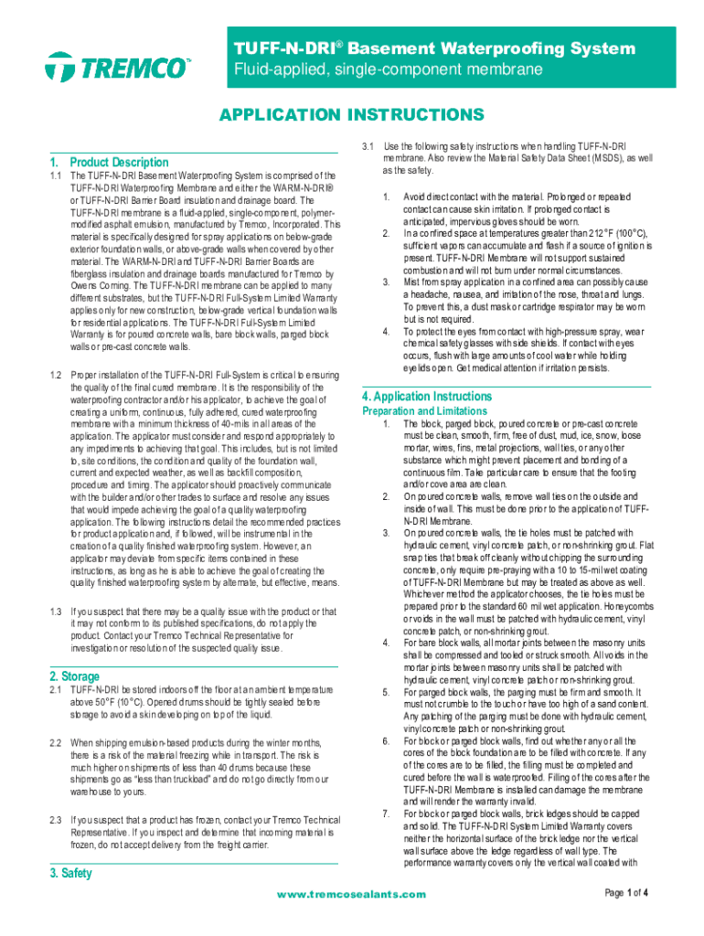 Fillable Online TUFF-N-DRI Basement Waterproofing System Fluid-applied ... Fax Email Print ...