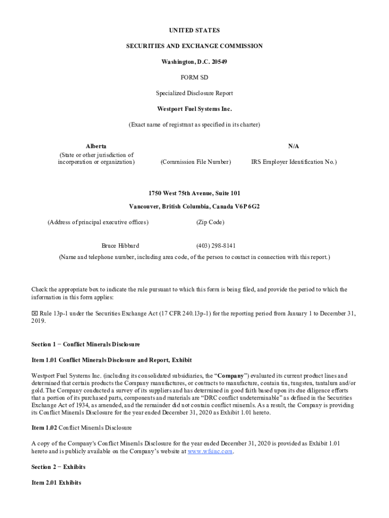 Fillable Online Westport Fuel Systems Inc. Specialized Disclosure Report Form SD Fax Email Print ...