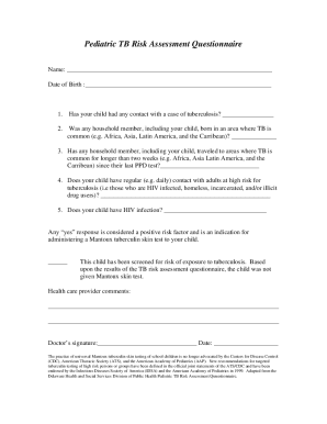 Fillable Online Pediatric TB Risk Assessment Questionnaire - City of ...