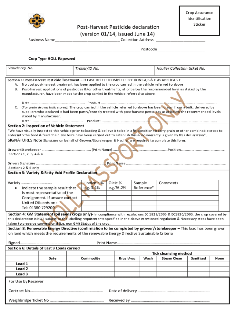 Fillable Online Crop Assurance Identification Post-Harvest Pesticide ...