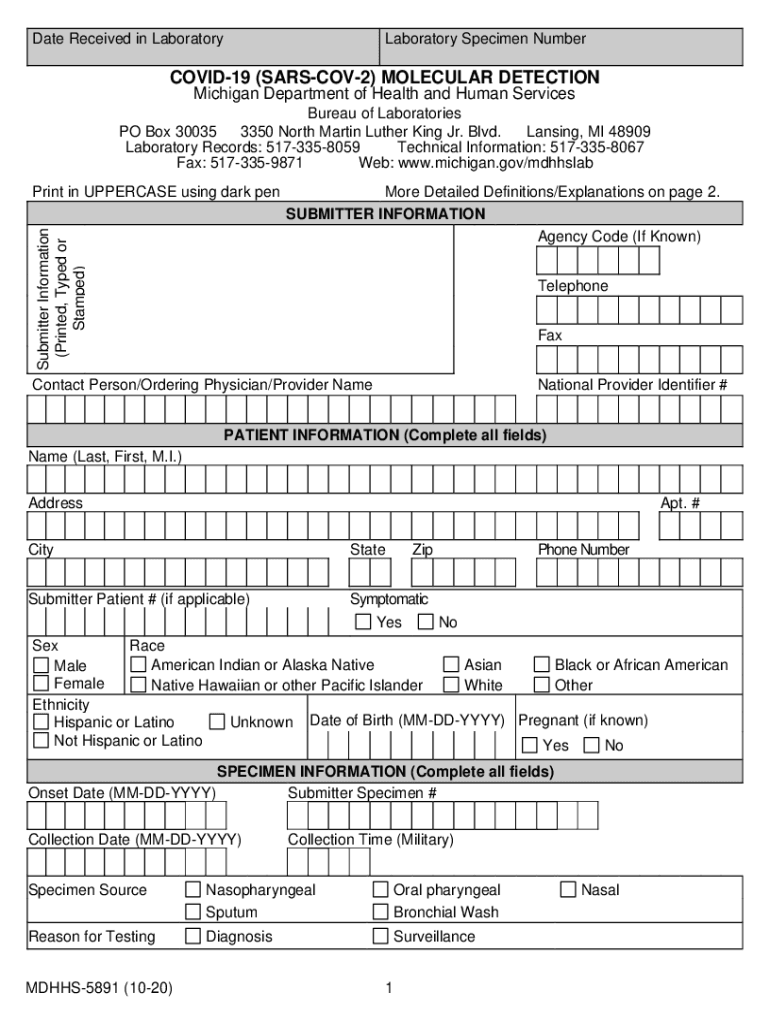 Fillable Online Specimen Submission Guidelines - MDHHS - State of Michigan Fax Email Print ...