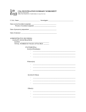 CNA INVESTIGATION SUMMARY WORKSHEET - s in Doc Template | pdfFiller