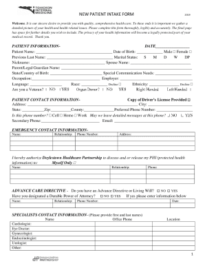 Fillable Online New Patient Medical History Intake Form 1 - Central ...