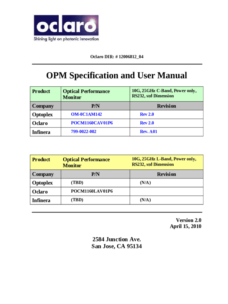 25GHz OPM Spec Doc Template | pdfFiller