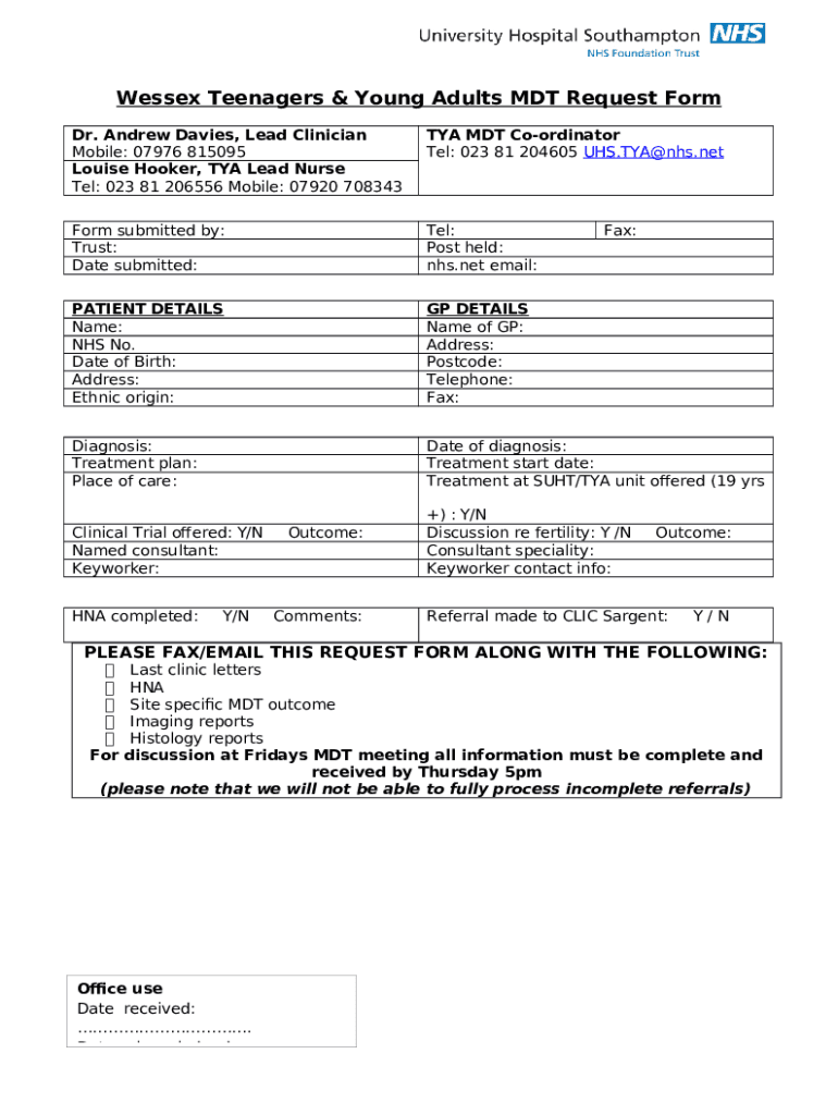 Wessex TYA referral MDT request VOct 2021 Doc Template | pdfFiller