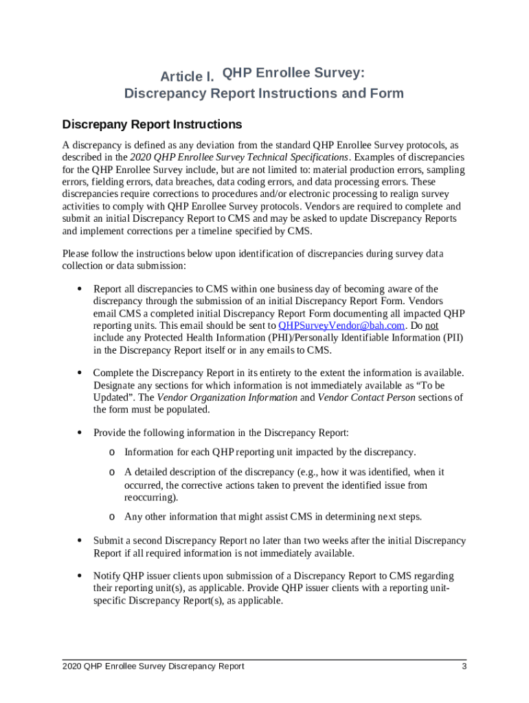2020 QHP Enrollee Survey Discrepancy Report. 2020 Qualified Health Plan ...