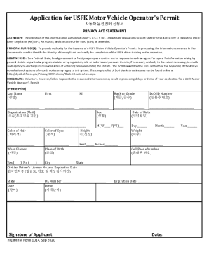 Fillable Online Application for USFK Motor Vehicle Operator's Permit ...