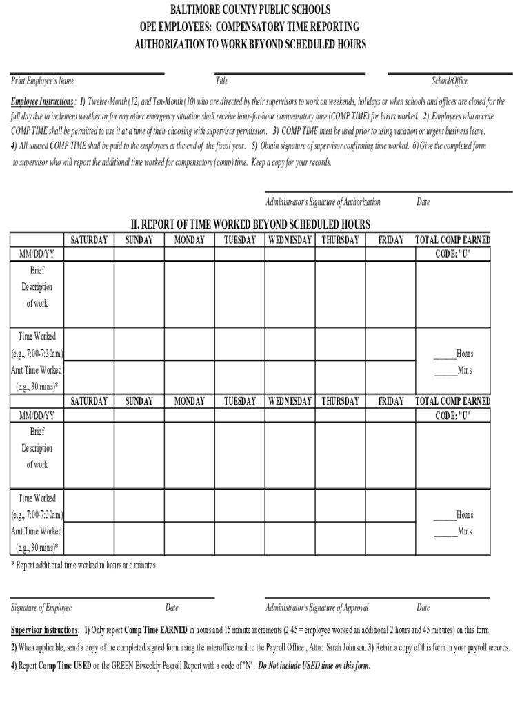 Fillable Online OPE Employees Compensatory Time Reporting Form.xlsx Fax ...