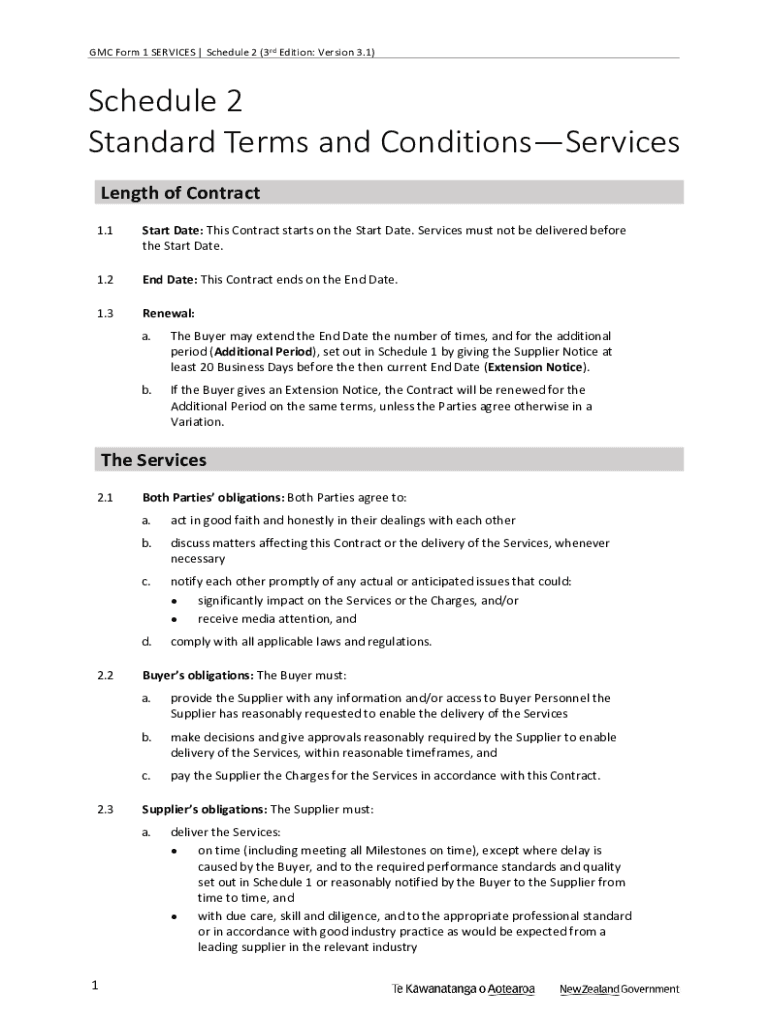 Fillable Online GMC Form 1 SERVICESSchedule 2 (3rd Edition). terms and ...