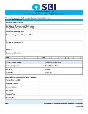 Fillable Online Transaction Banking Unit Common Application cum ... Fax ...