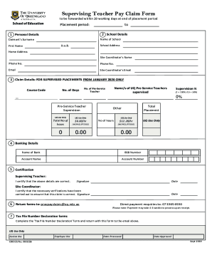 Fillable Online education uq edu CURRENT Supervising Teacher Pay Claim ...