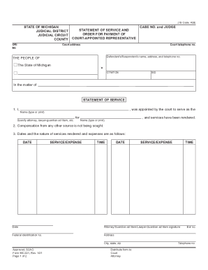Fillable Online MC 221, Statement of Service and Order for Payment of ...