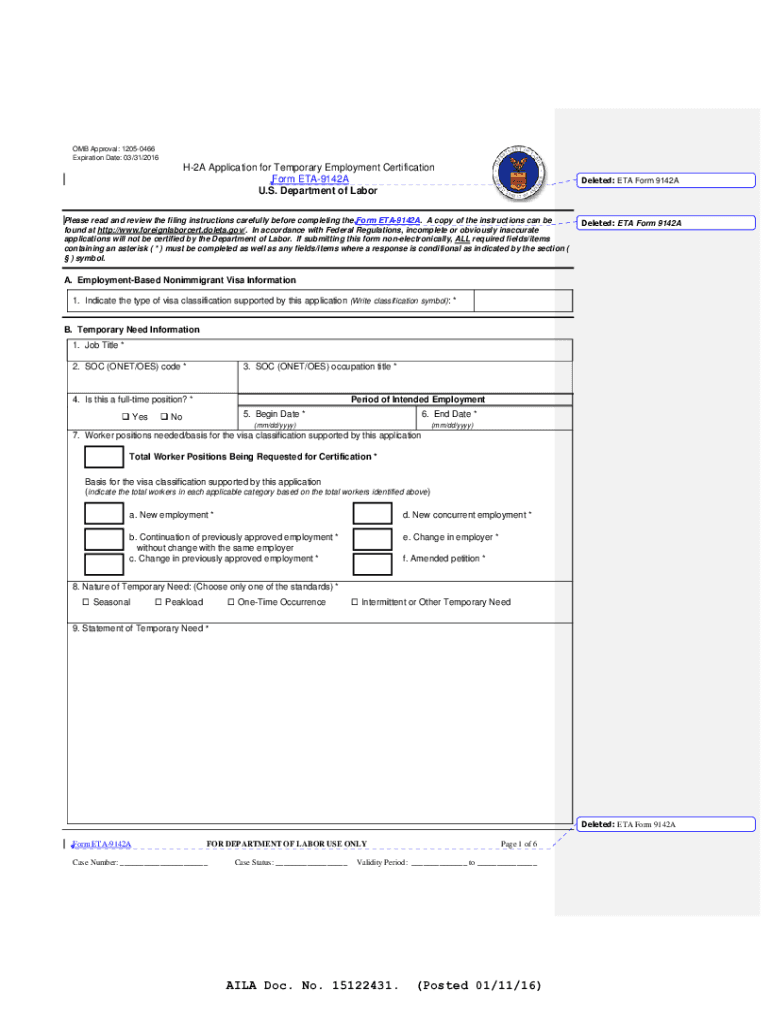Fillable Online 2019-2021 Form DoL ETA-9142A Fill Online, Printable ...