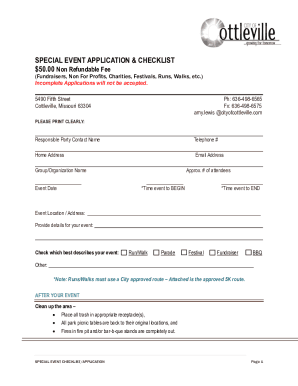 Fillable Online SPECIAL EVENT APPLICATION & CHECKLIST - City of ... Fax ...