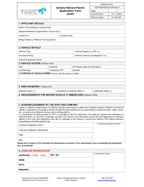 Fillable Online AVP- AIRSIDE VEHICLE PERMIT APPLICATION FORM Fax Email ...