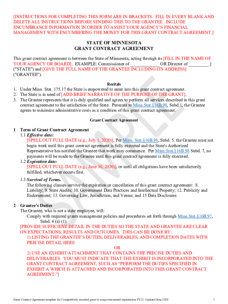 Fillable Online dli mn Sample grant contract agreement Fax Email Print ...