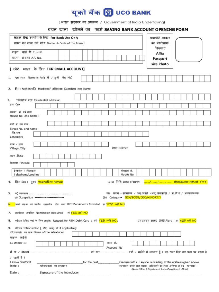 Fillable Online SAVING BANK ACCOUNT OPENING FORM 1 (for SB A/c) Fax ...