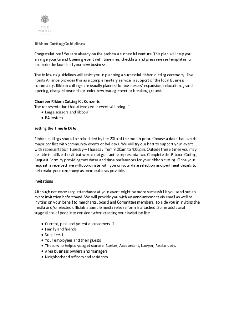 Fillable Online Ribbon Cutting Guidelines - Five Points Birmingham Fax ...