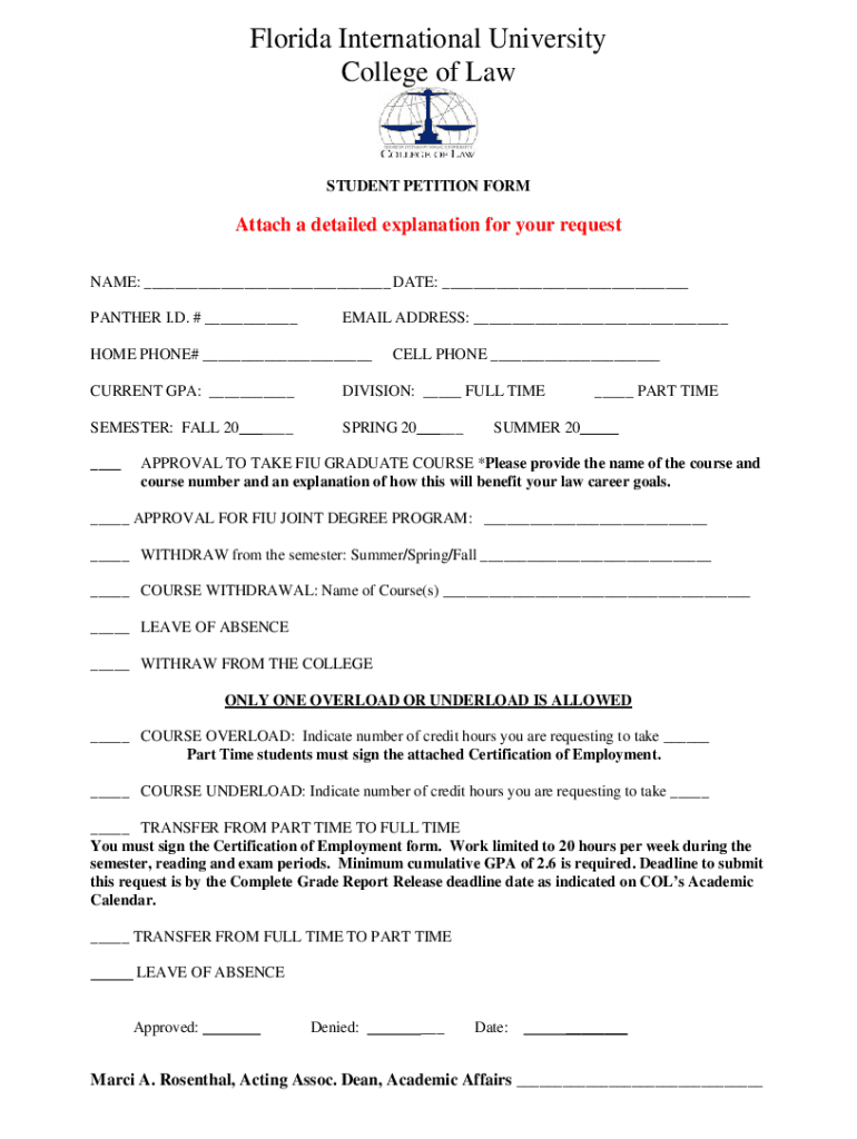 Fillable Online law fiu Attach a detailed explanation for your request ...