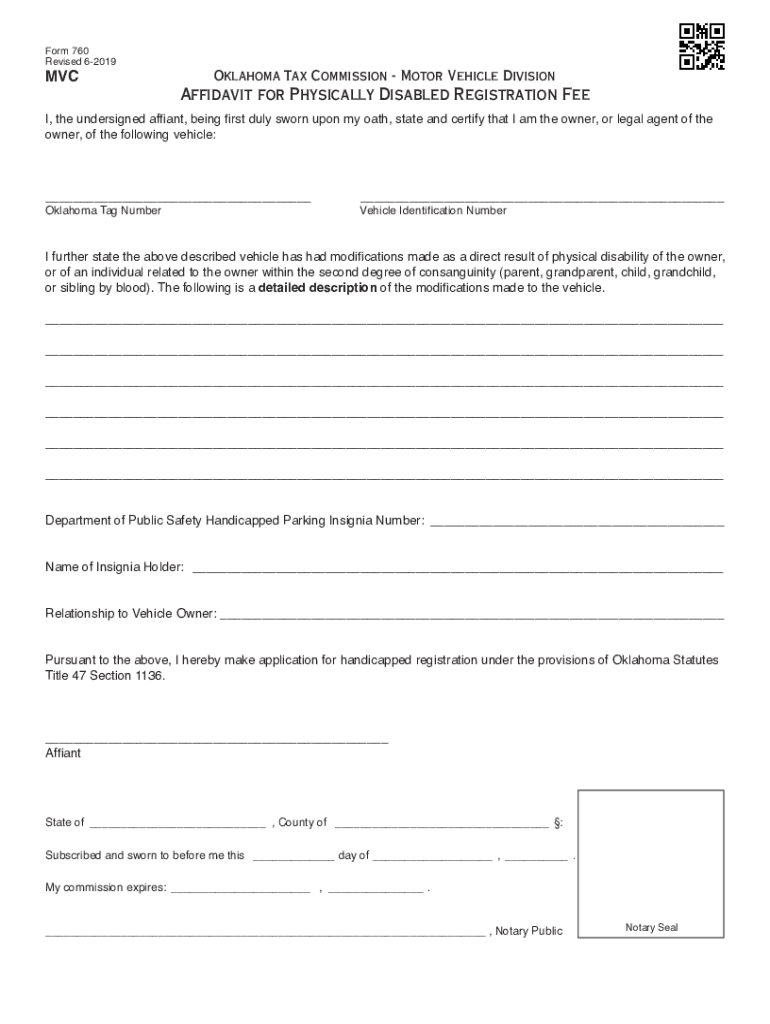 Fillable Online Form 760 Affidavit for Physically Disabled Registration Fee Fax Email Print ...