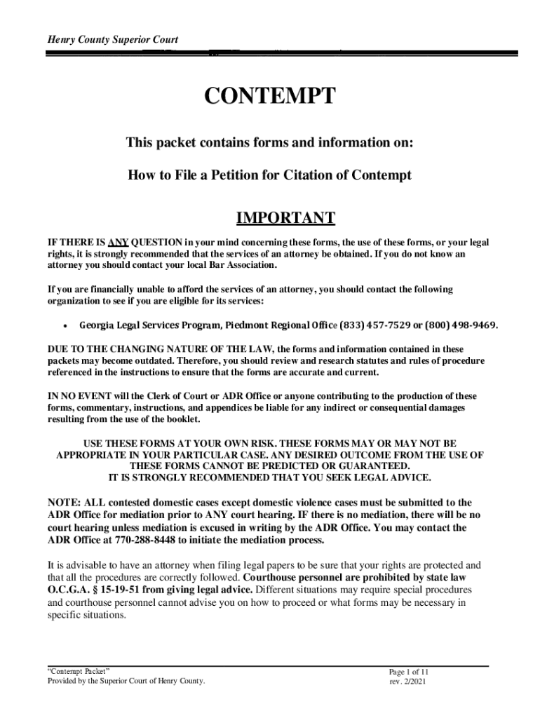 Fillable Online Gwinnett County Contempt Forms - Fill Online, Printable ...
